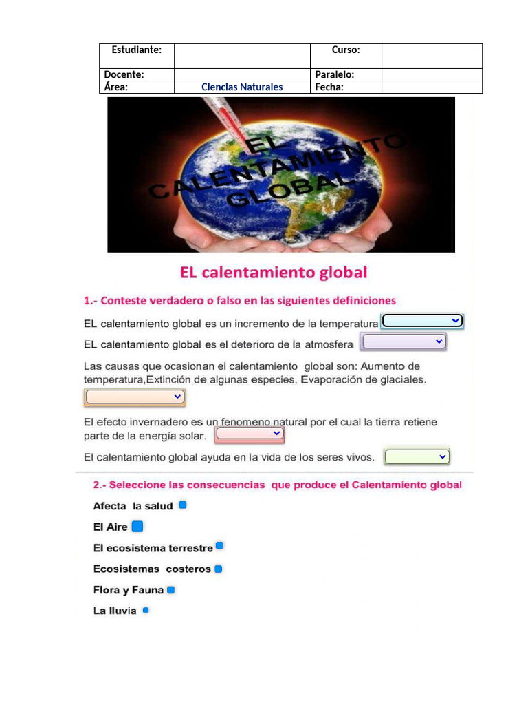 Actividades - Ciencias Naturales - El Calentamiento Global | PDF
