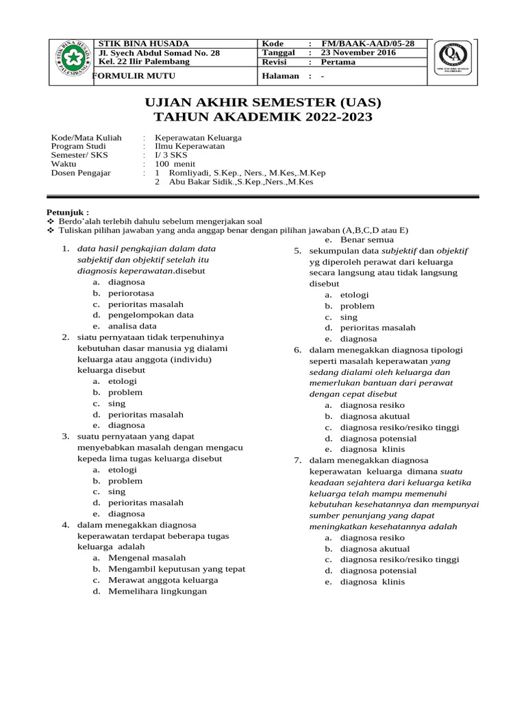 Soal Uas Keperawatan Keluarga | PDF