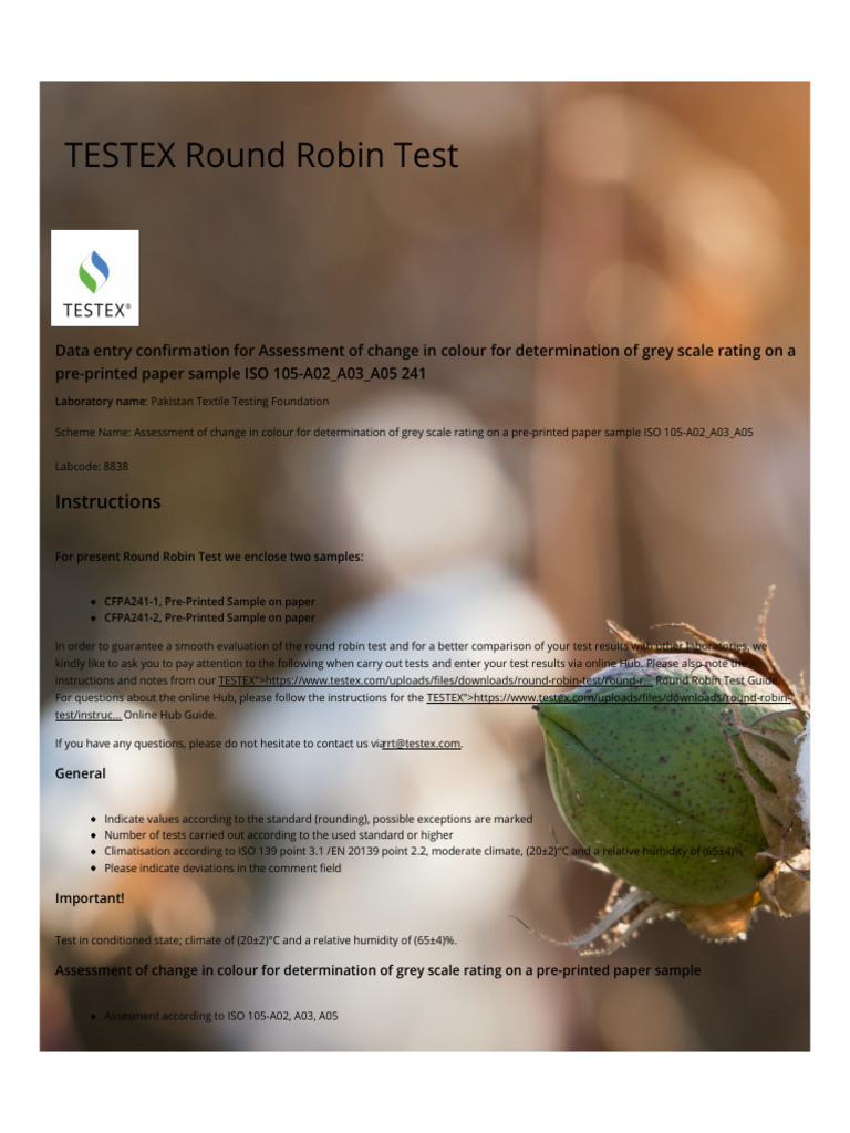 TESTEX Round Robin Test: Instructions | PDF