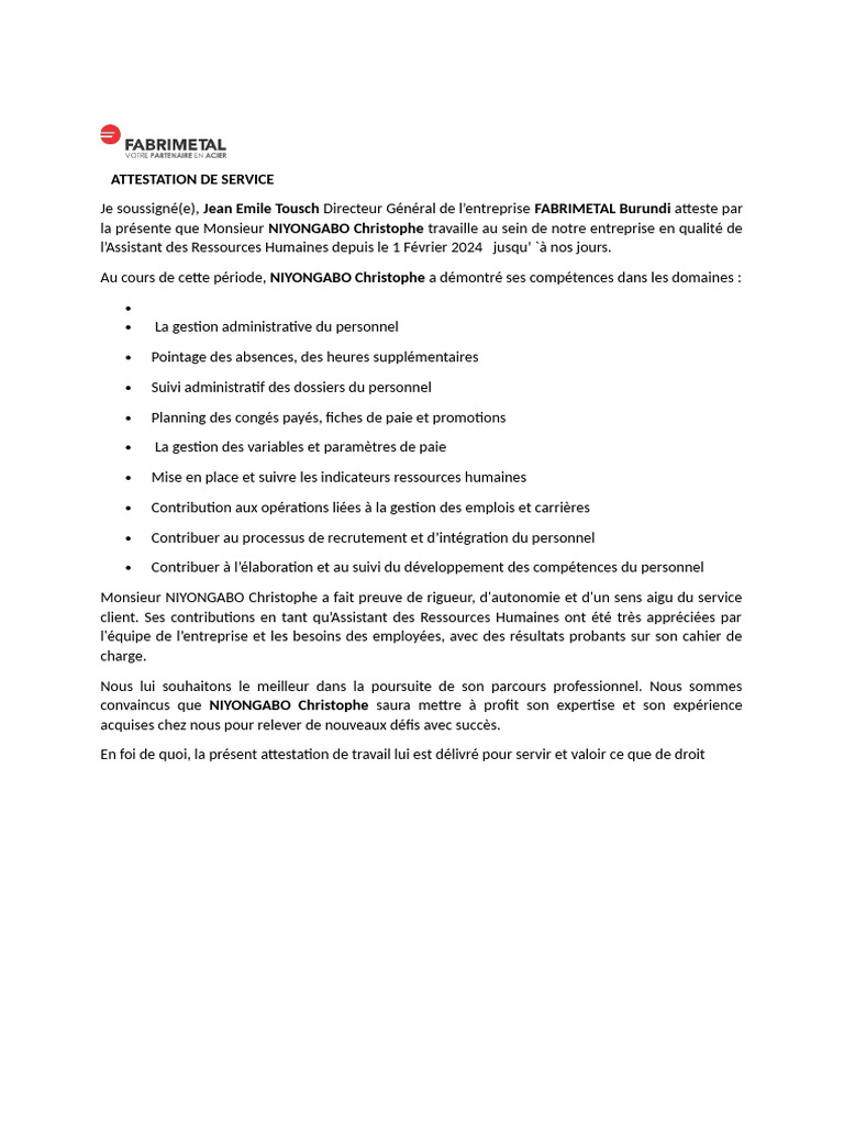 Attestation de Service | PDF