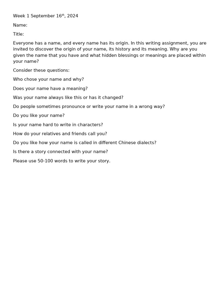 24 Fall Week 1 Writing Assignment The Origin | PDF