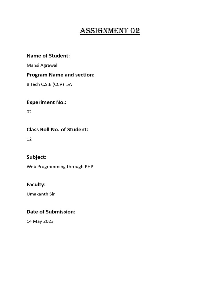 Assignment 02 | PDF