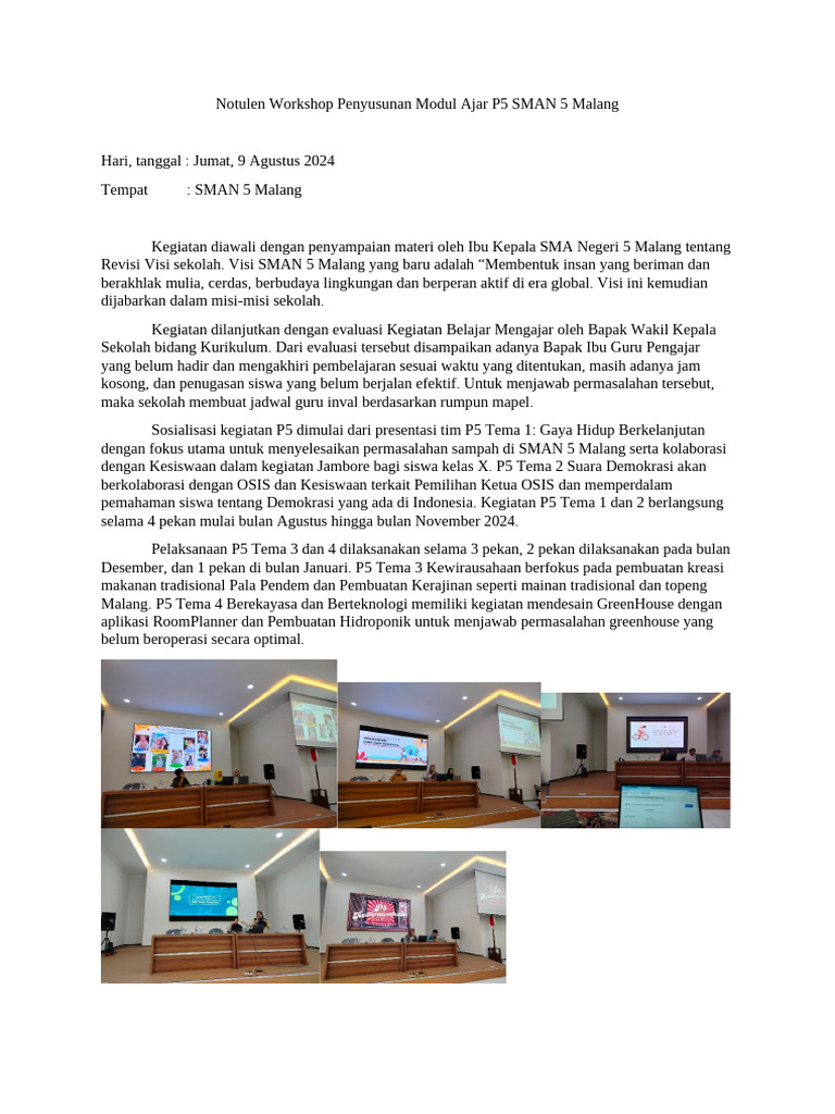 Notulen Workshop Penyusunan Modul Ajar P5 SMAN 5 Malang | PDF | Karier ...