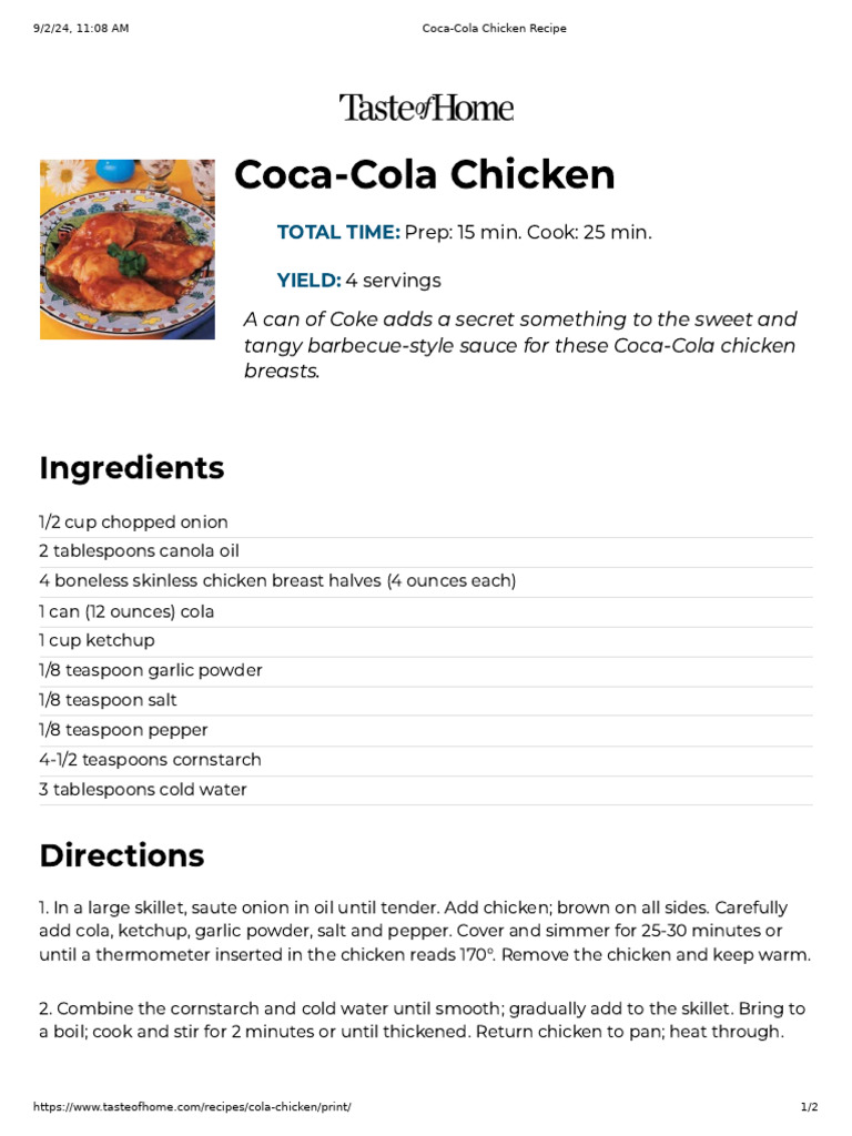Coca-Cola Chicken Recipe | PDF