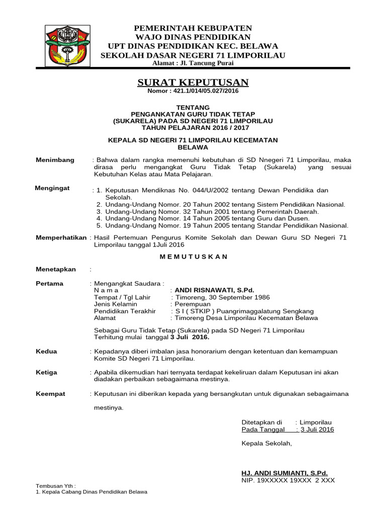 6 Download Contoh Surat Keputusan SK Kepala Sekolah Format WordI | PDF