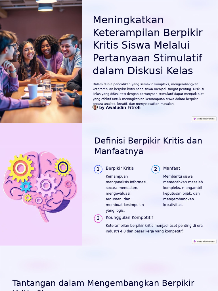 Meningkatkan Keterampilan Berpikir Kritis Siswa Melalui Pertanyaan Stimulatif Dalam Diskusi ...