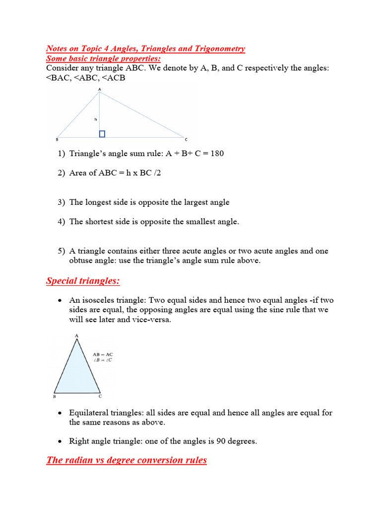 04.notes Posted On First Weekon Topic 4 Angles Triangles Trigo | PDF