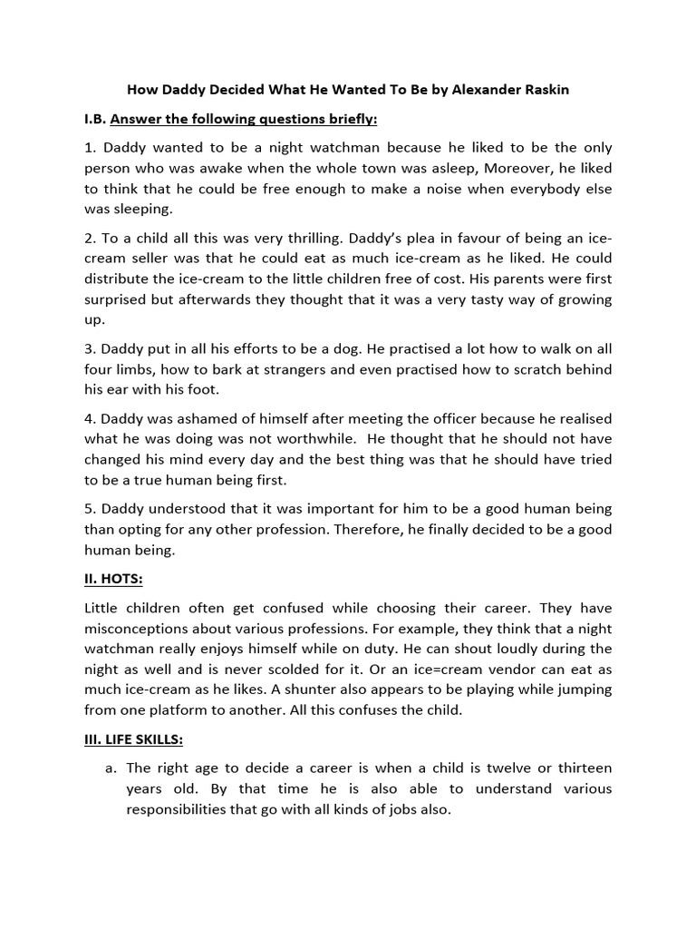 How Daddy Decided What He Wanted To Be by Alexander Raskin | PDF