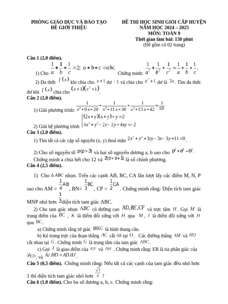 Đề Giới Thiệu HSG Môn Toán 9 | PDF