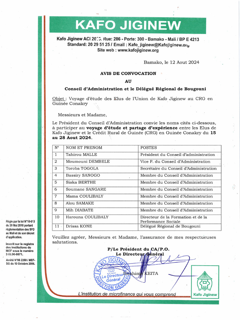 Avis de Convocation Voyage Guinée Conakry | PDF