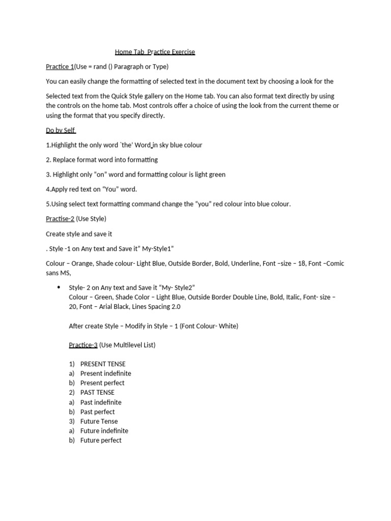 Home Tab Practice Exercise | PDF