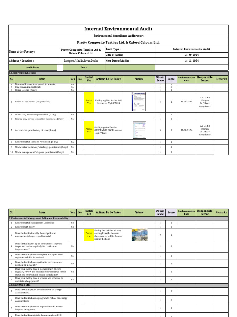 PCTL & OCL Environmental Internal Audit Report 14-09-2024 | PDF