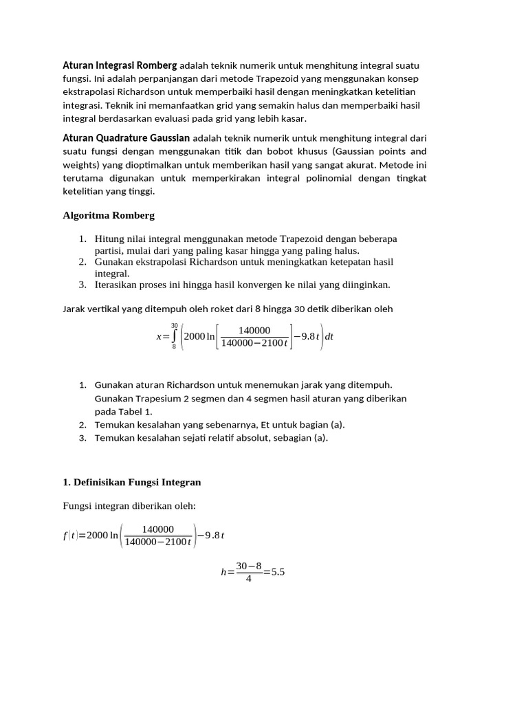 Aturan Integrasi Romberg Adalah Teknik Numerik Untuk Menghitung ...