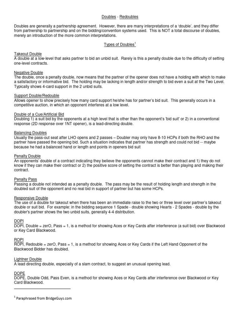 Doubles and Redoubles | PDF | Contract Bridge | French Deck Card Games
