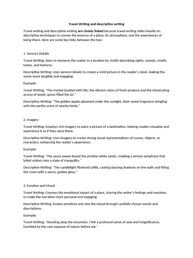 Travel Writing and Descriptive Writing | PDF