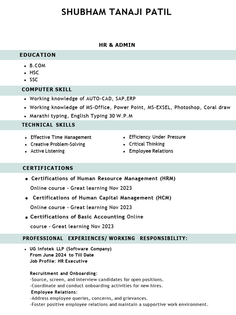Shubham Patil Professional CV | PDF