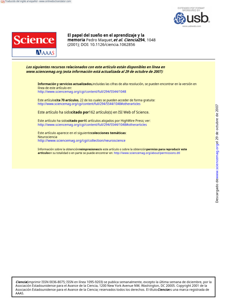 Español El Papel Del Sueño en El Aprendizaje y La Memoria - En.es | PDF
