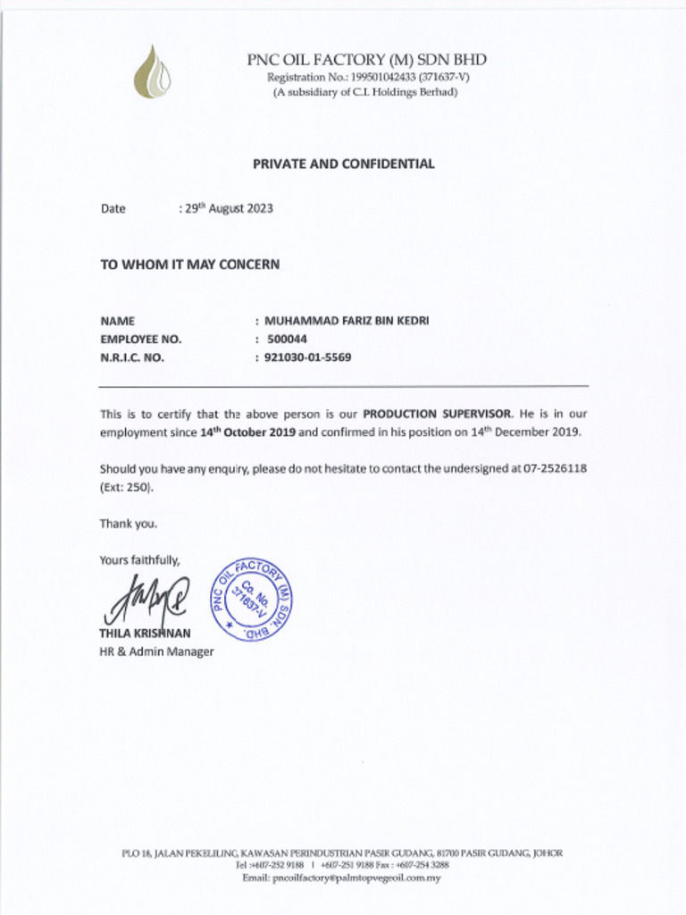 Confirmation Letter-Fariz 2 | PDF