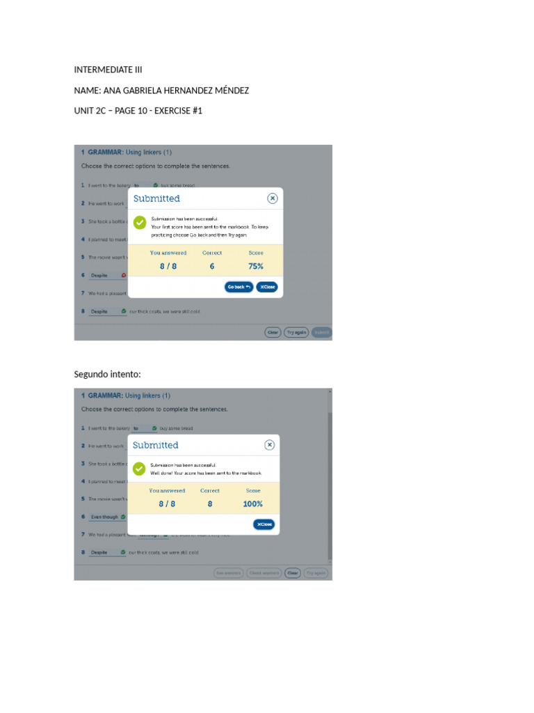 Unit2c - Classworkbook - Pages 10 - Exercise 1, 2, 3, 4 - Intermediate Iii - Richmon Platform | PDF