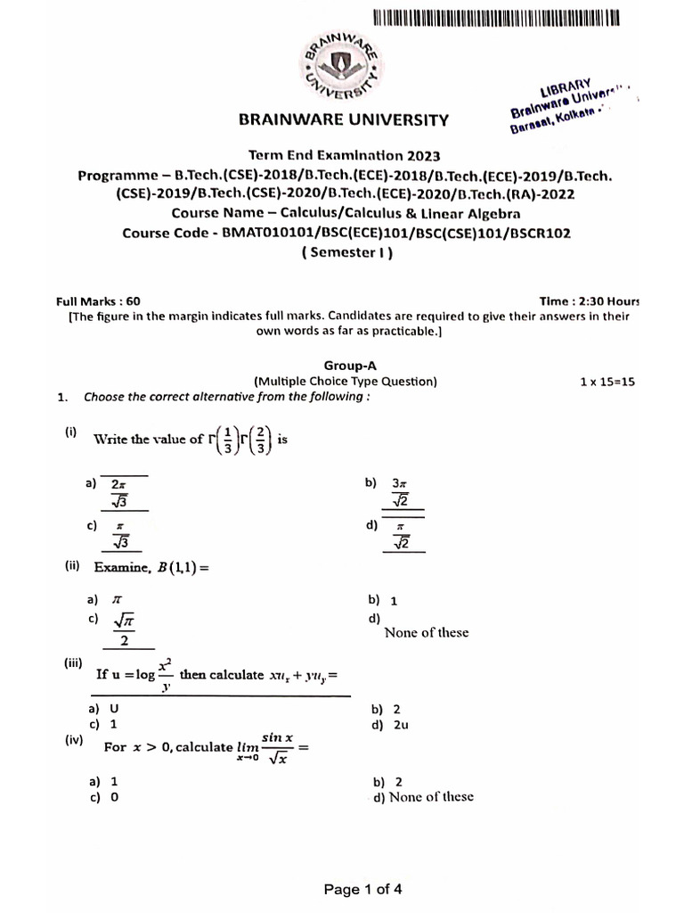 Bmat10101 BSC (Ece) 101 BSC (Cse) 101 BSCR102 2023 | PDF