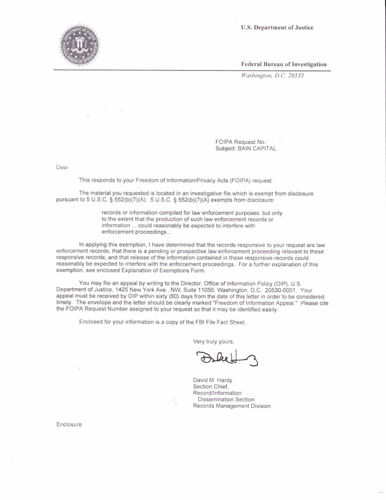 FBI Response To FOIA Re: Bain Capital | PDF | Politics