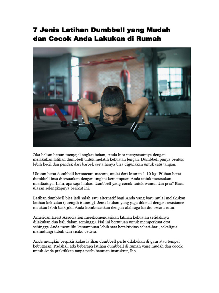 7 Jenis Latihan Dumbbell Yang Mudah Dan Cocok Anda | PDF