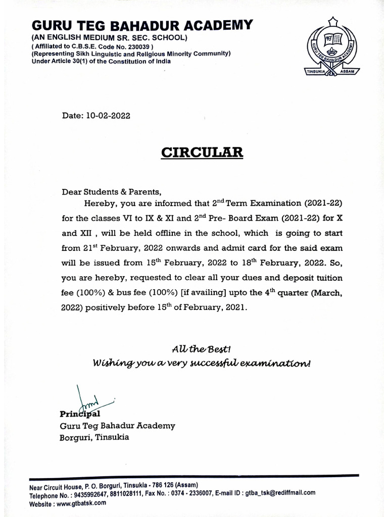 Circular For Classes VI To XII | PDF