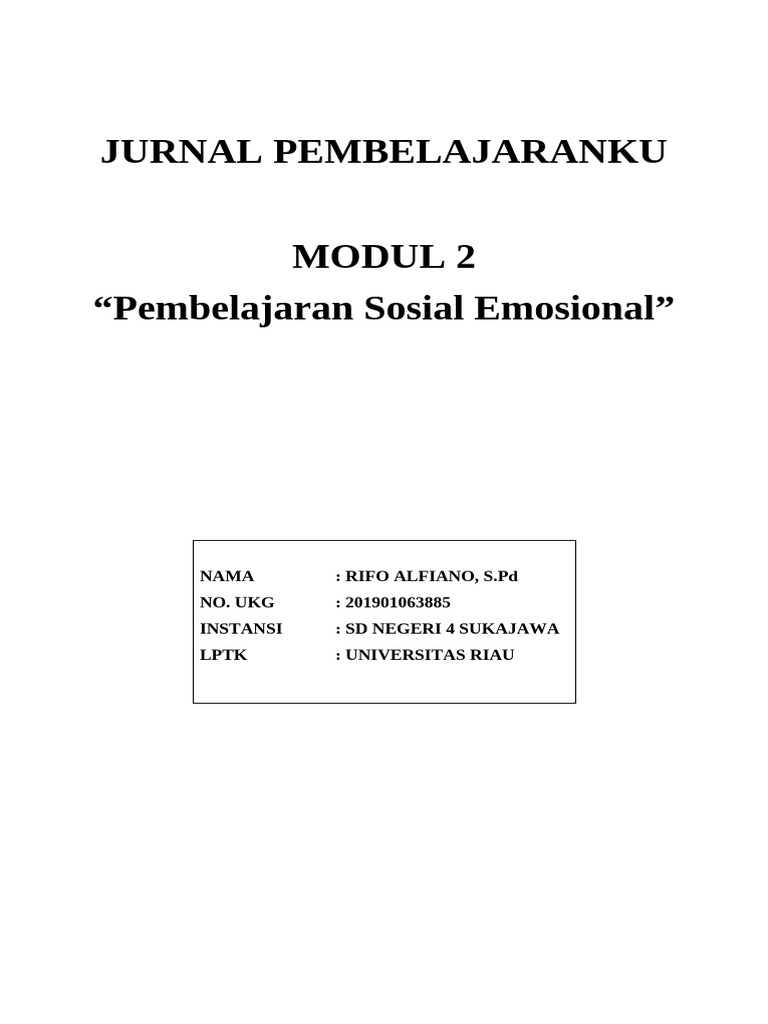 Aksi Nyata Rifo Alfiano (Pembelajaran Sosial Emosional) No Ukg 201901063885 | PDF