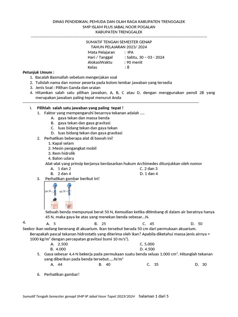 SOAL PTS SM2 2023 2024 IPA Kls 8 | PDF
