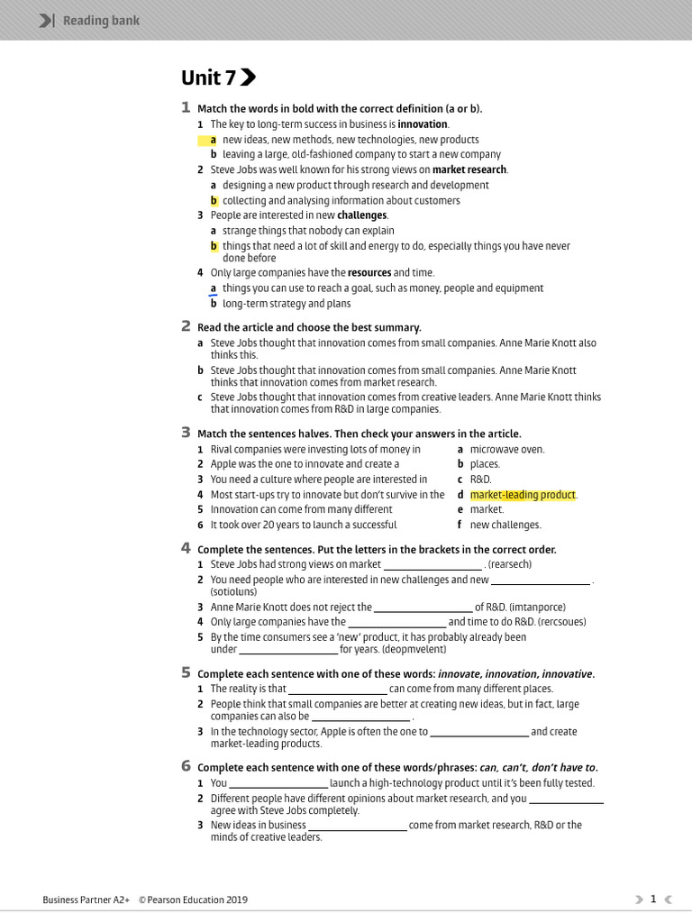 Bus Part A2P ReadingBank U7 | PDF