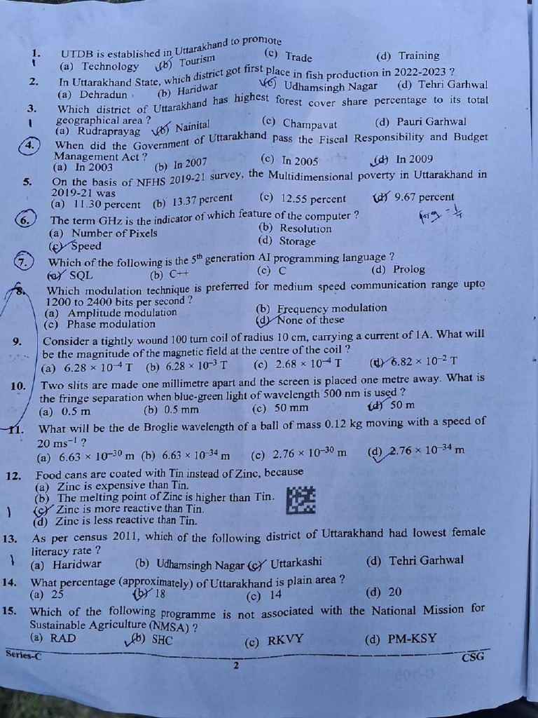 Ukpsc Question Paper 2024 Set c | PDF