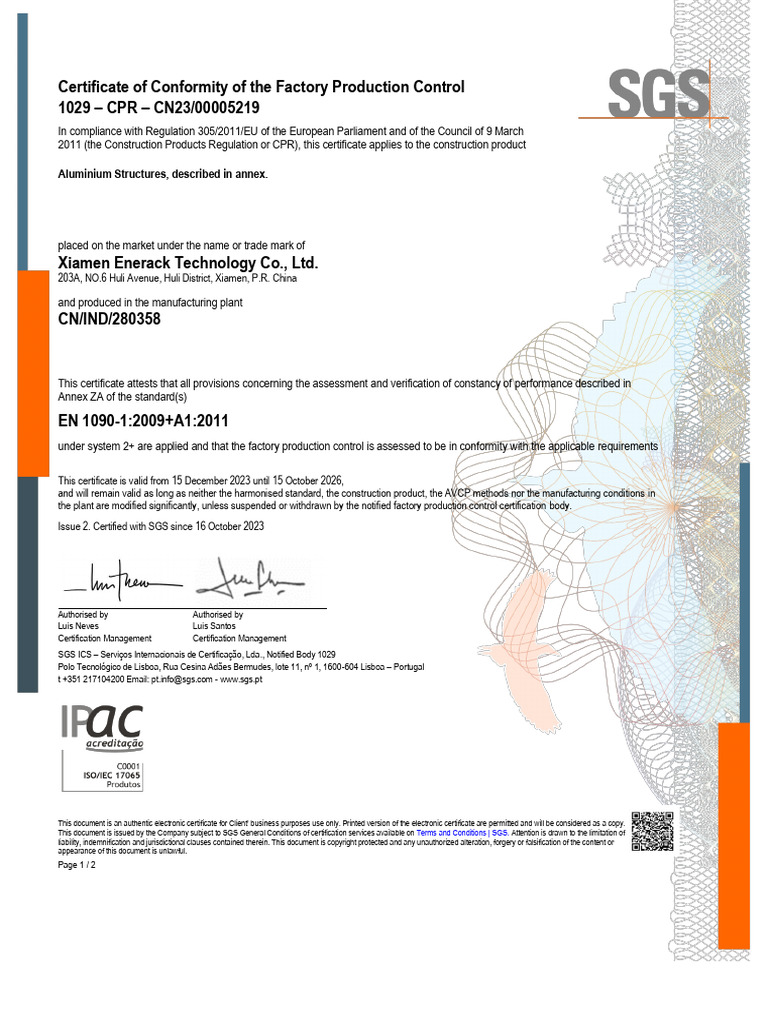 Enerack en 1090 Certificate | PDF