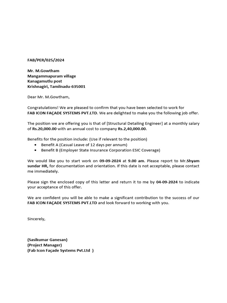 Gowtham Offer Letter | PDF