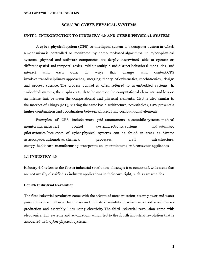 Unit 1 Cyber Physical System (1) | PDF