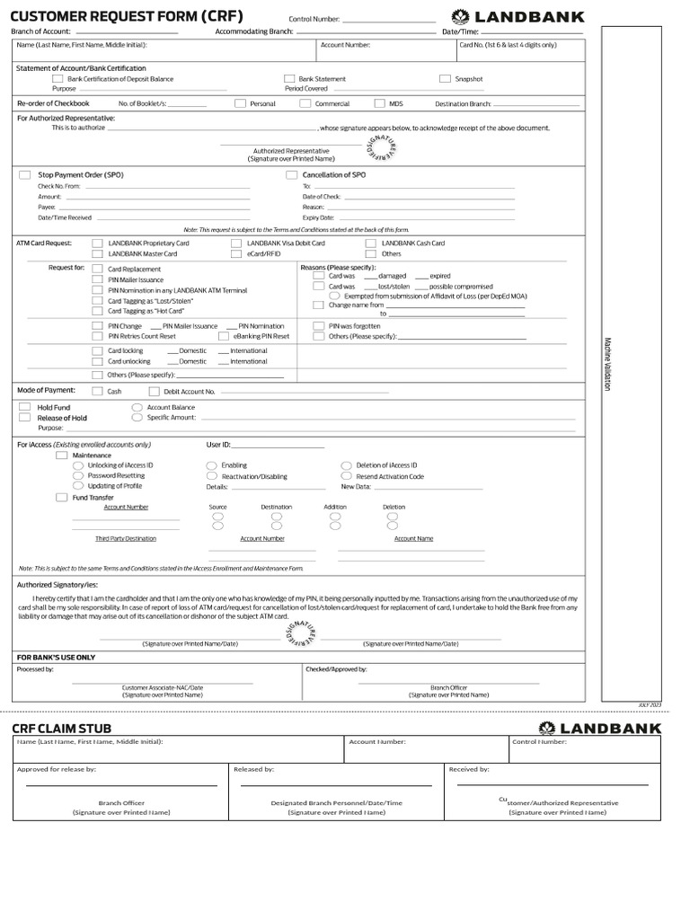 Customer Request Form (CRF, July 2023 Revision) | PDF | Automated ...