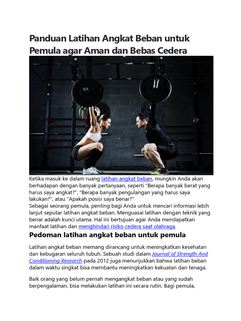 Panduan Latihan Angkat Beban Untuk Pemula Agar Aman Dan Bebas Cedera | PDF