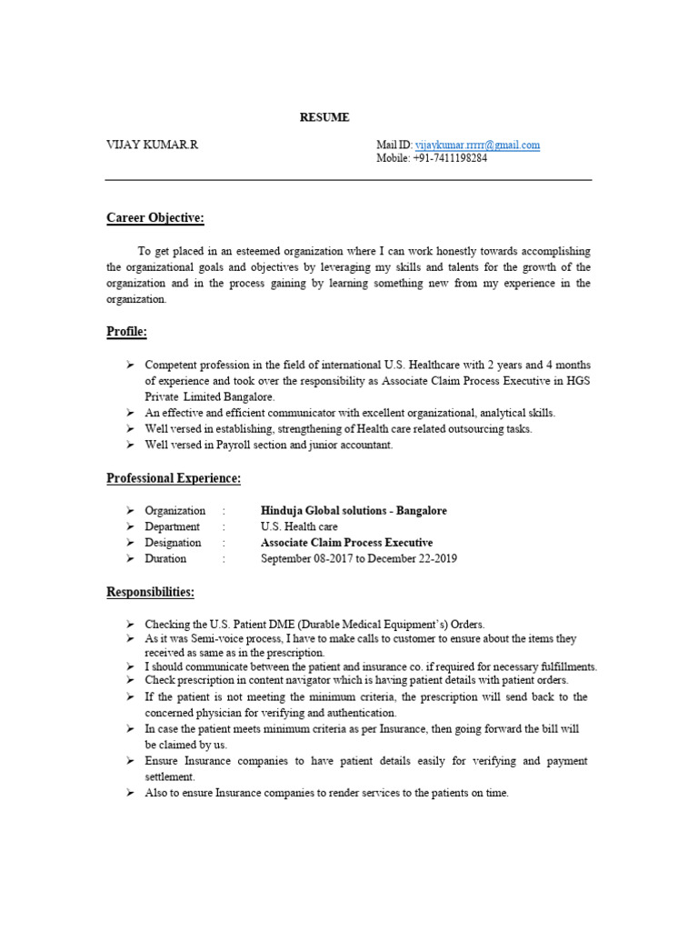 Vijay Kumar Resume | PDF