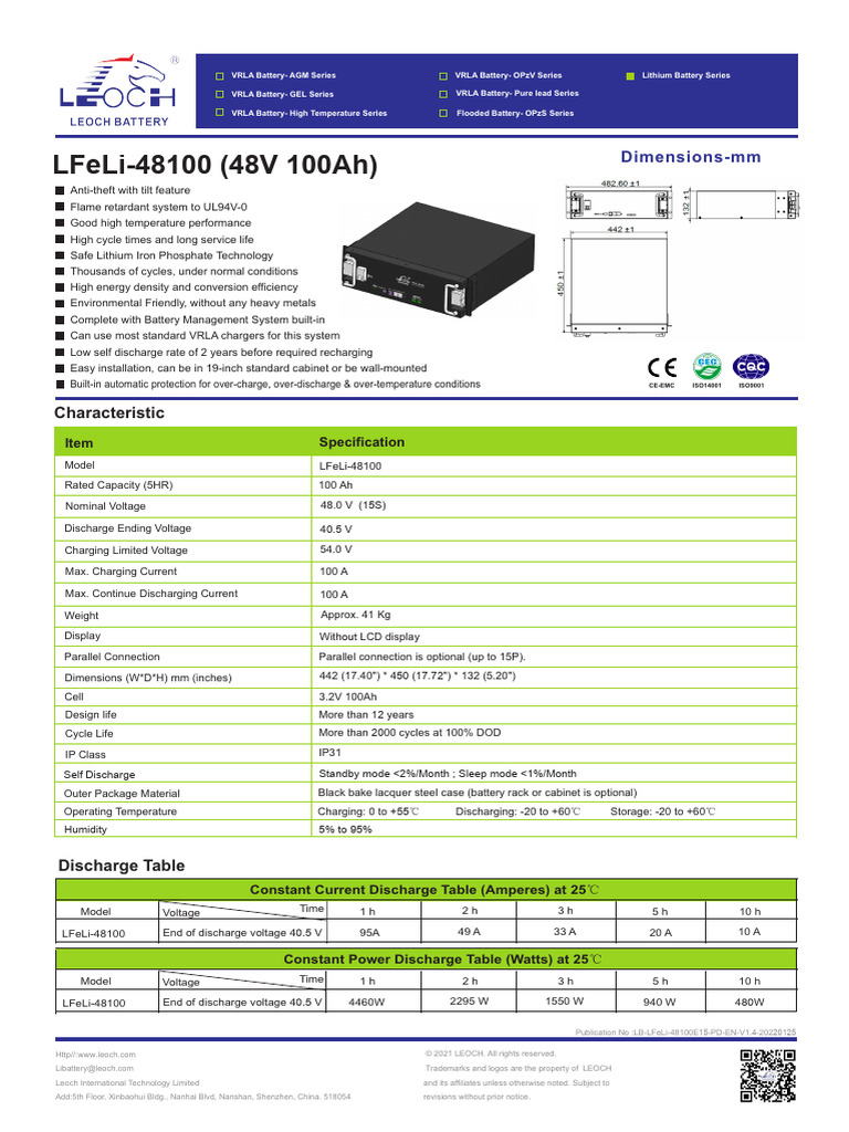 LFeLi 48100 | PDF | Battery (Electricity) | Energy Storage