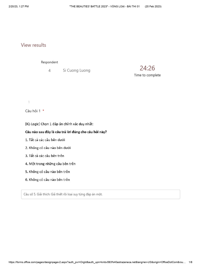 THE BEAUTIES' BATTLE 2023 - ĐÁP ÁN - VÒNG LOẠI - BÀI THI 01 (20 Feb 2023) | PDF