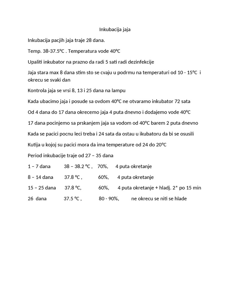 Inkubacija Pacijih Jaja | PDF