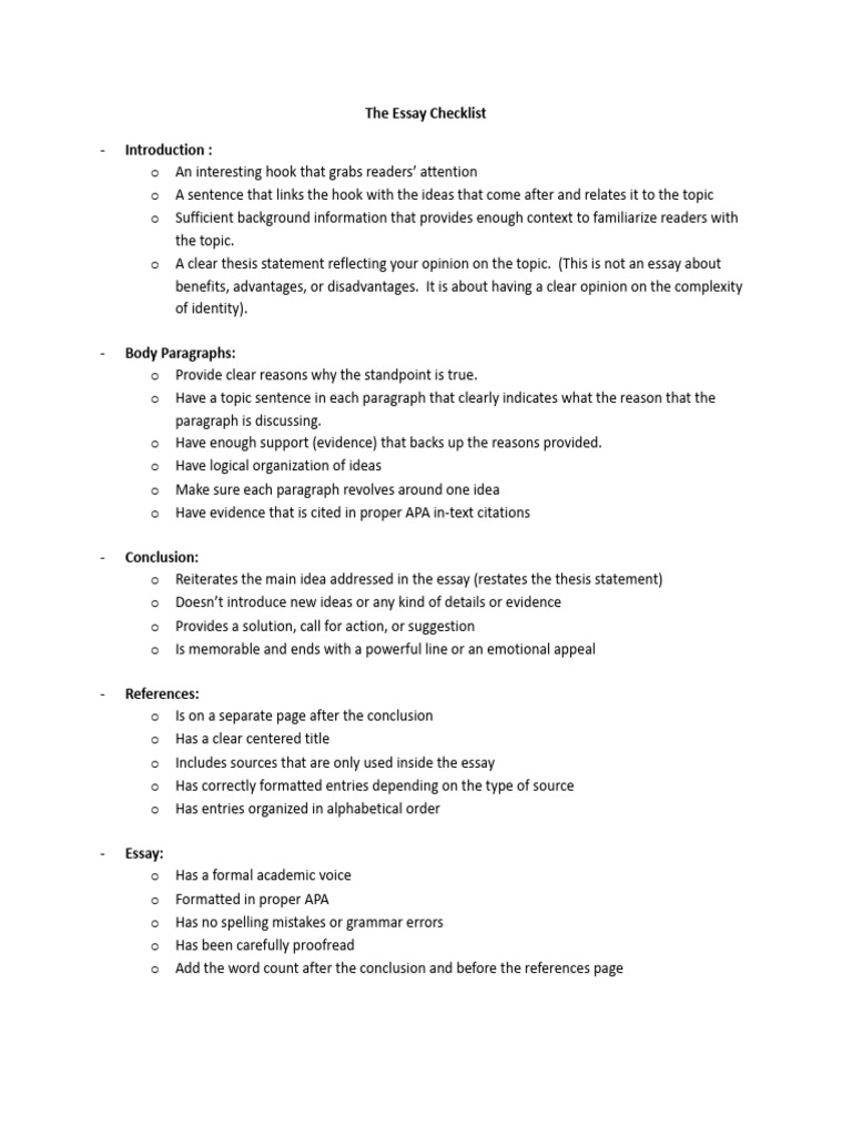 The Essay Checklist | PDF