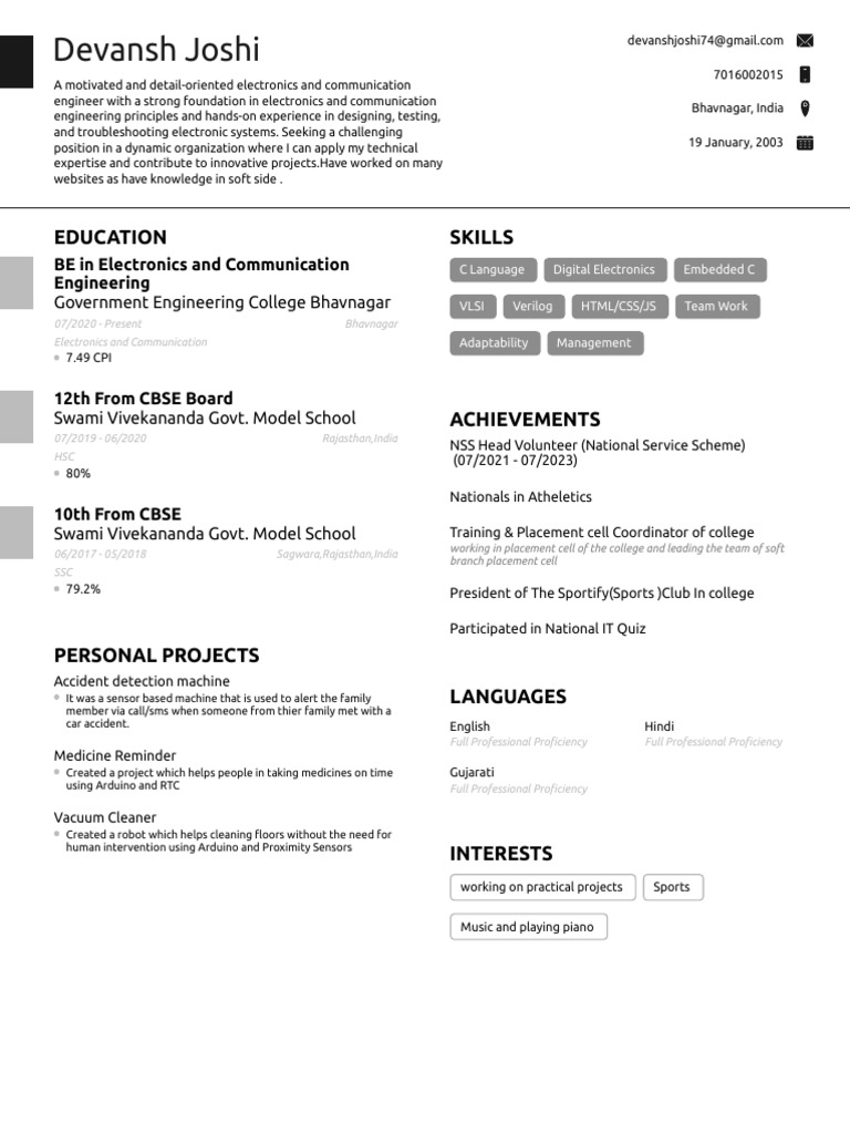 Devansh Joshi: Education Skills | PDF