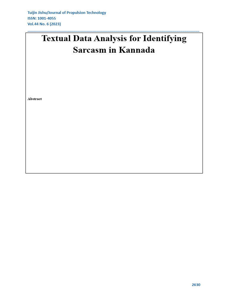 Textual Data Analysis For Identifying Sarcasm in Kannada: Manohar R ...