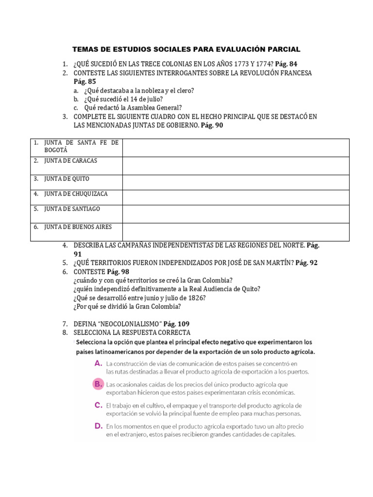 Temas de Estudios Sociales para Evaluación Parcial | PDF