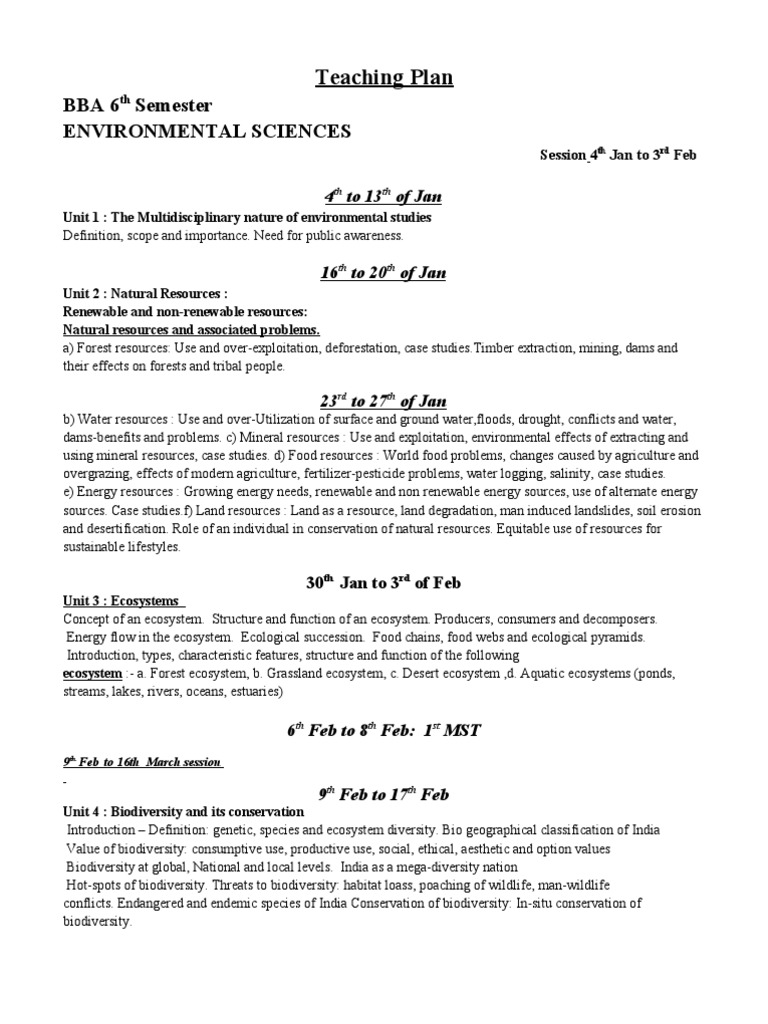 BBA Environmental Sciences Teaching Plan | PDF | Pollution | Biodiversity