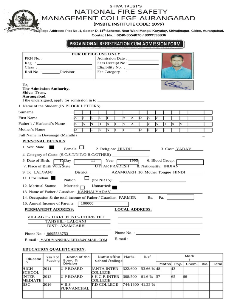 National Fire Safety College Admission Form | PDF