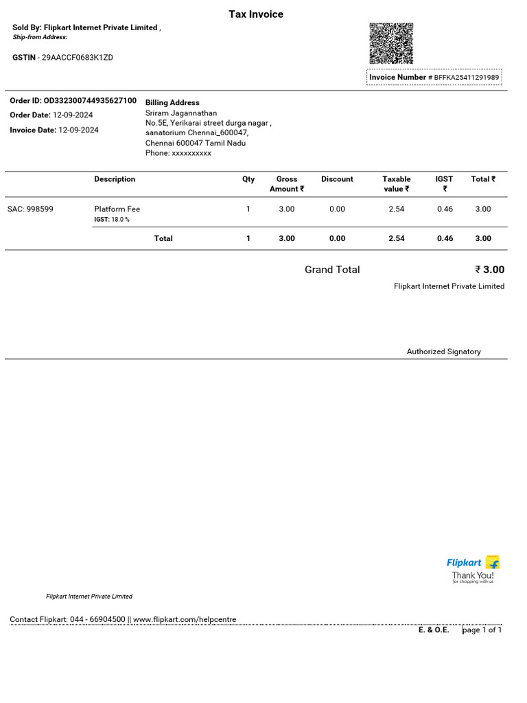 Flipkart Invoice for Noise Buds MVP102 | PDF