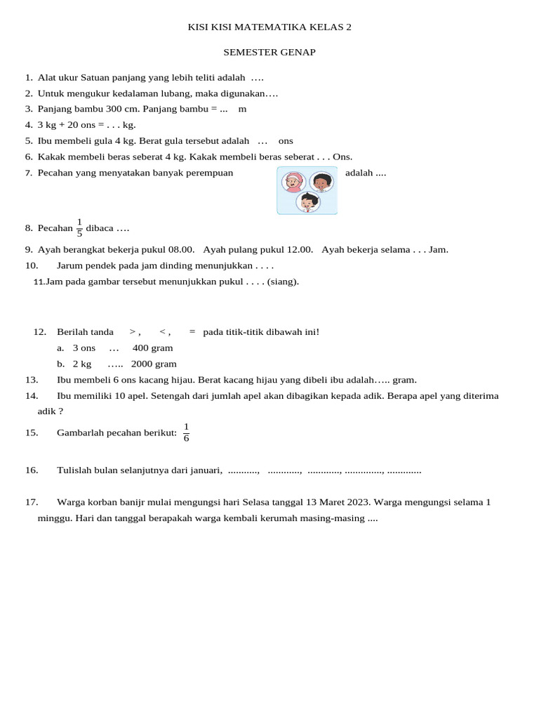 Kisi Kisi Matematika Kelas 2 | PDF