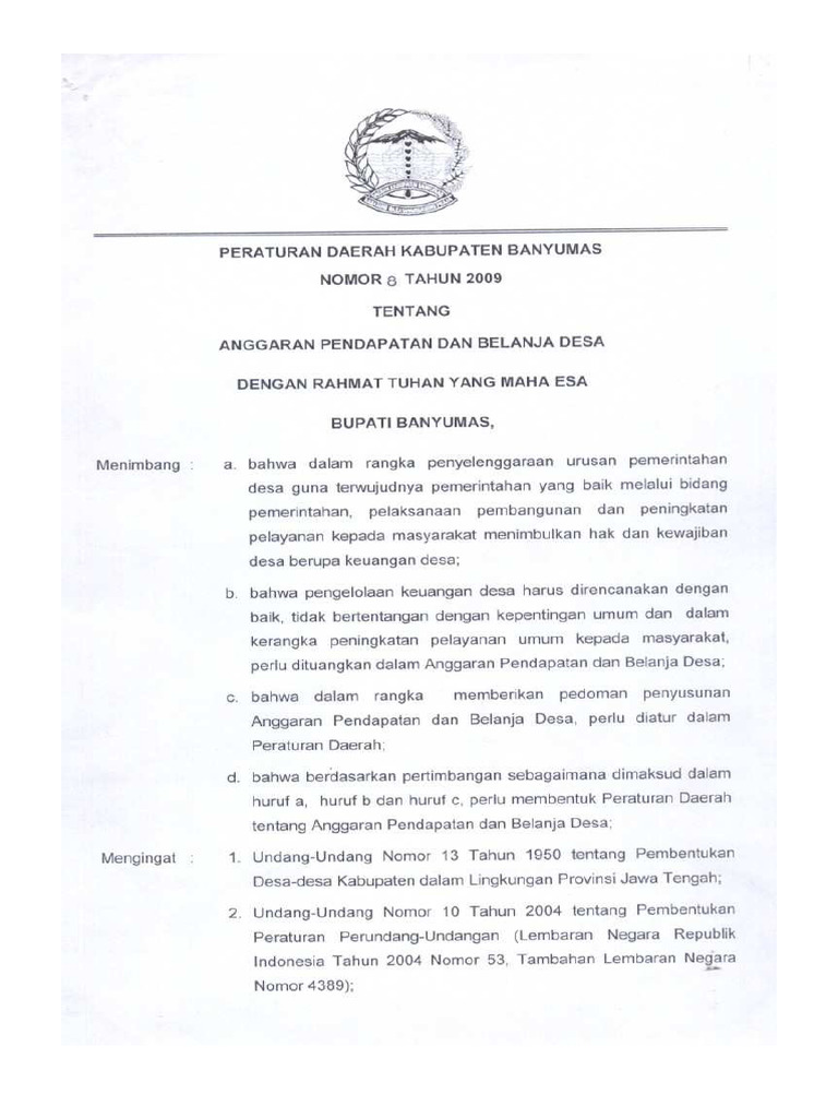 Perda 08 2009 APBDess | PDF