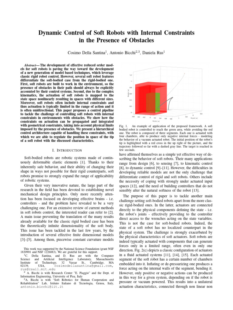 Dynamic Control of Soft Robots With Internal Constraints in The Presence of Obstacles | PDF